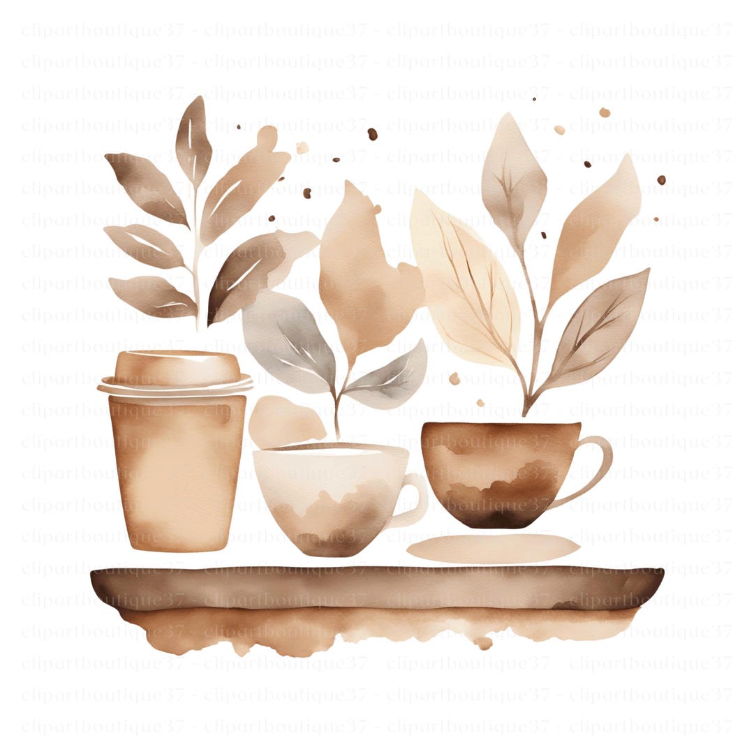 12 Boho Coffee Themed Clipart, Light Palette, Printable Watercolor ...