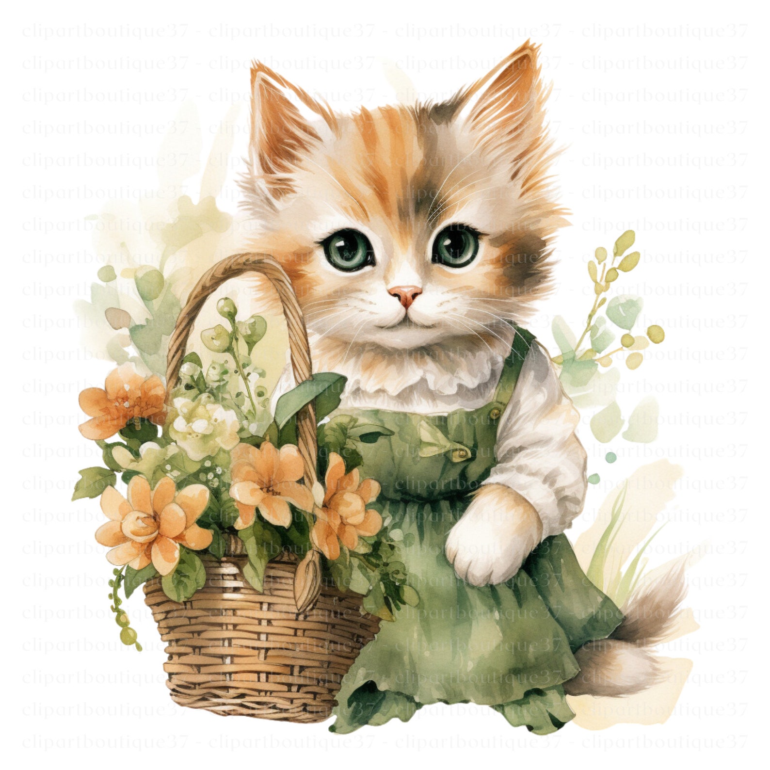 12 Cats With Flowers Clipart, Cat Painting Clipart, Cat Images, Kitten ...