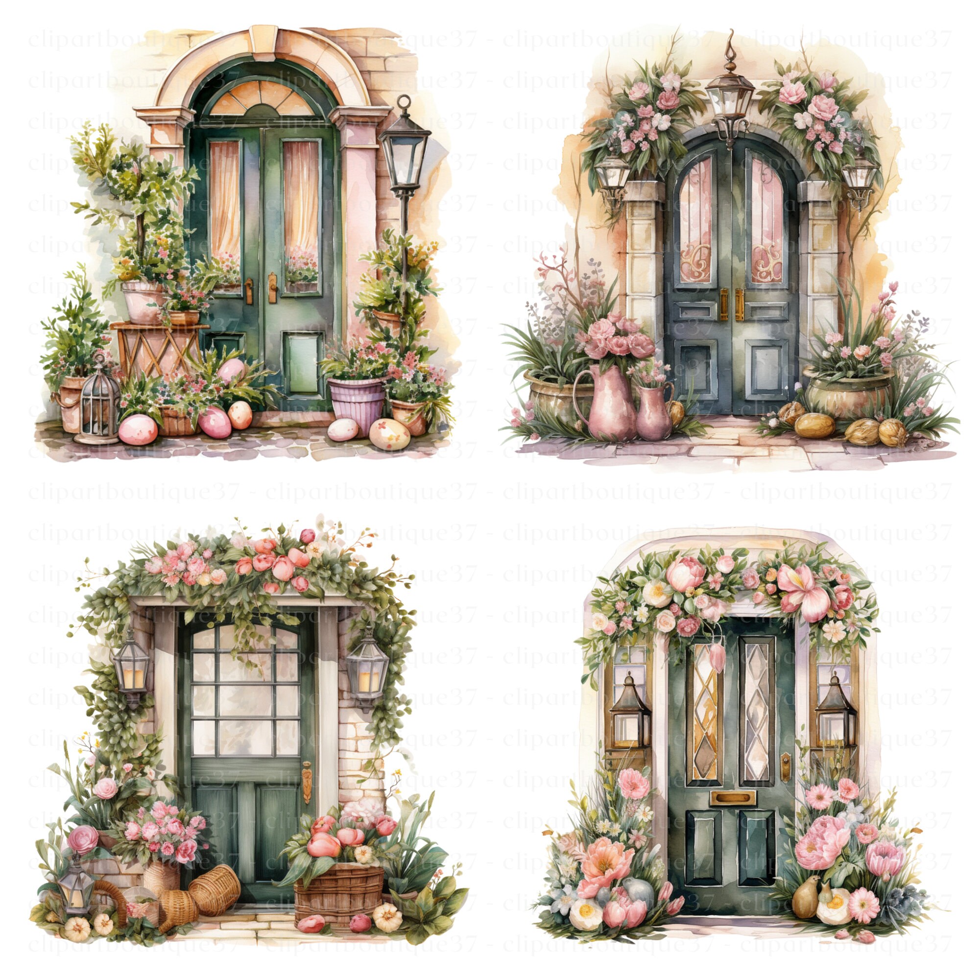 12 Windows and Doors Clipart, Floral Doors and Windows Clip Art ...