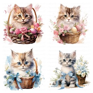 12 Cats With Flowers Clipart, Cat Painting Clipart, Cat Images, Kitten ...