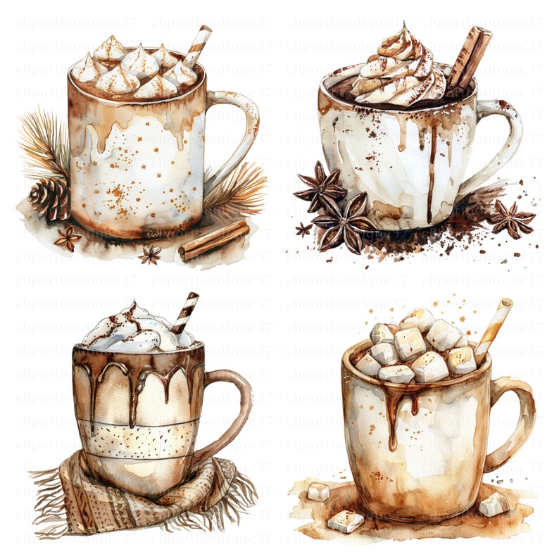 12 Cozy Season Winter Mugs Clipart, Christmas Hot Chocolate Clipart ...