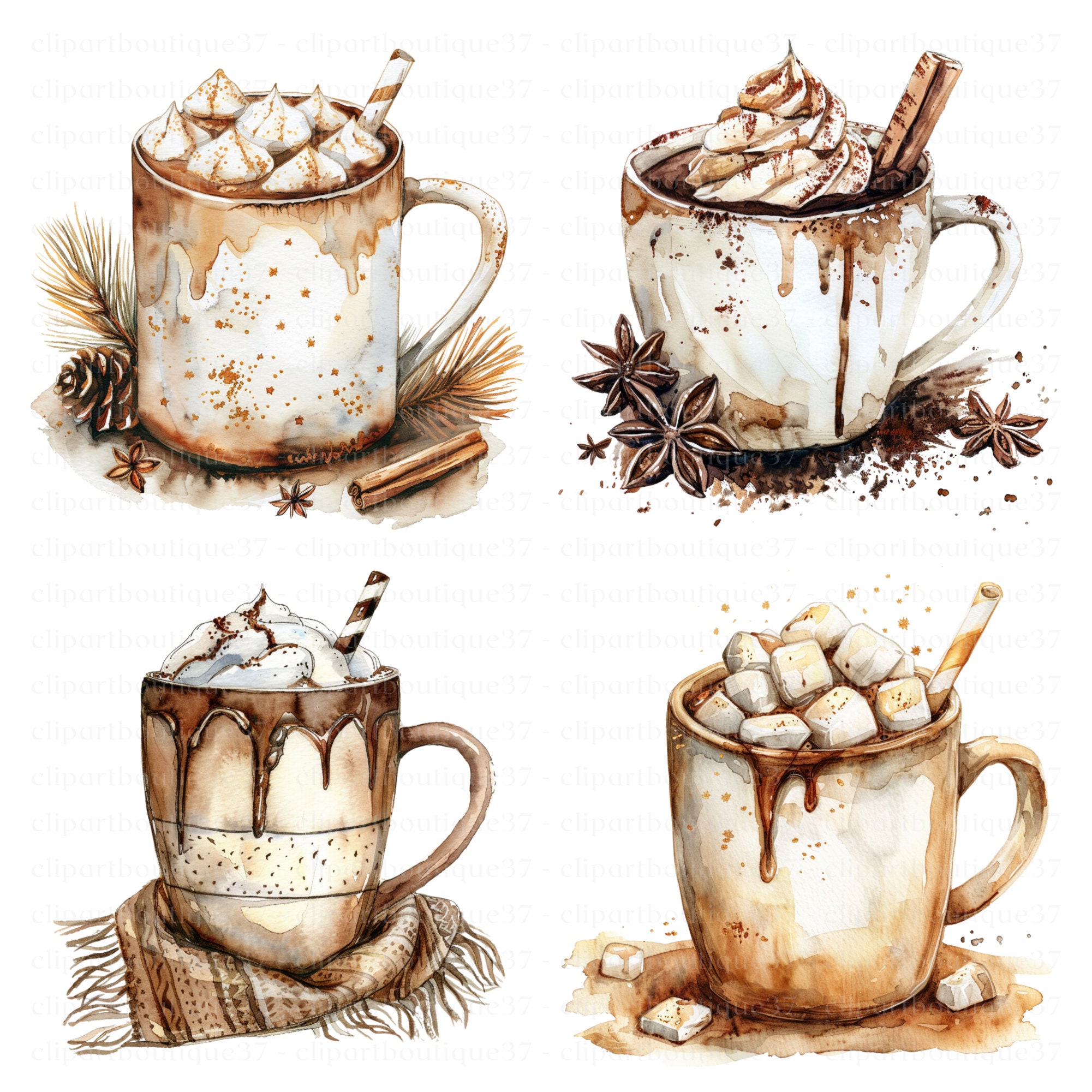 12 Cozy Season Winter Mugs Clipart, Christmas Hot Chocolate Clipart ...