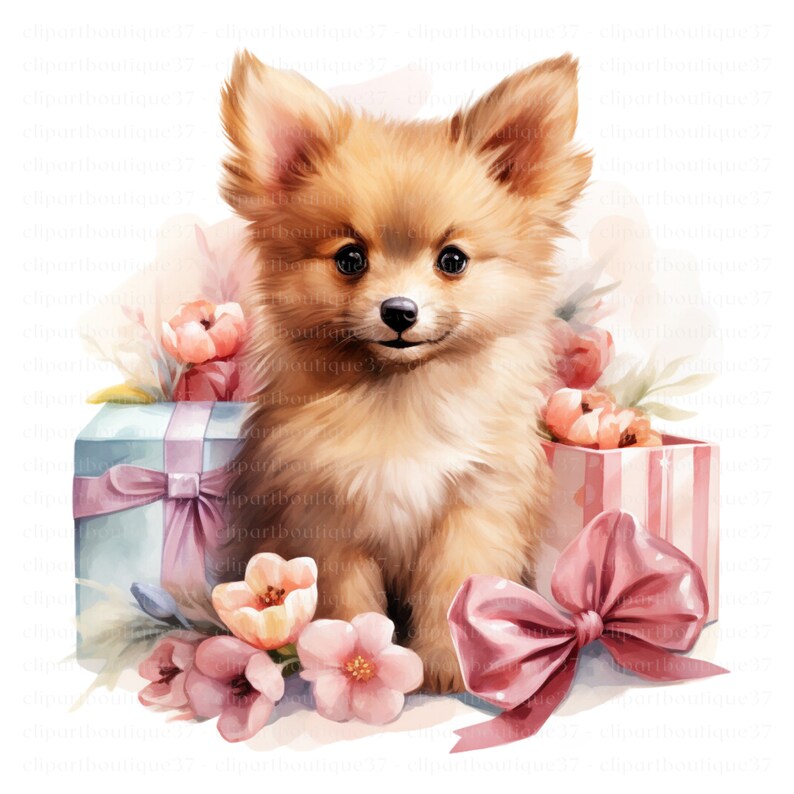 12 Puppy With Flower Clipart, Dog Clipart, Cute Dog Images, Puppies ...