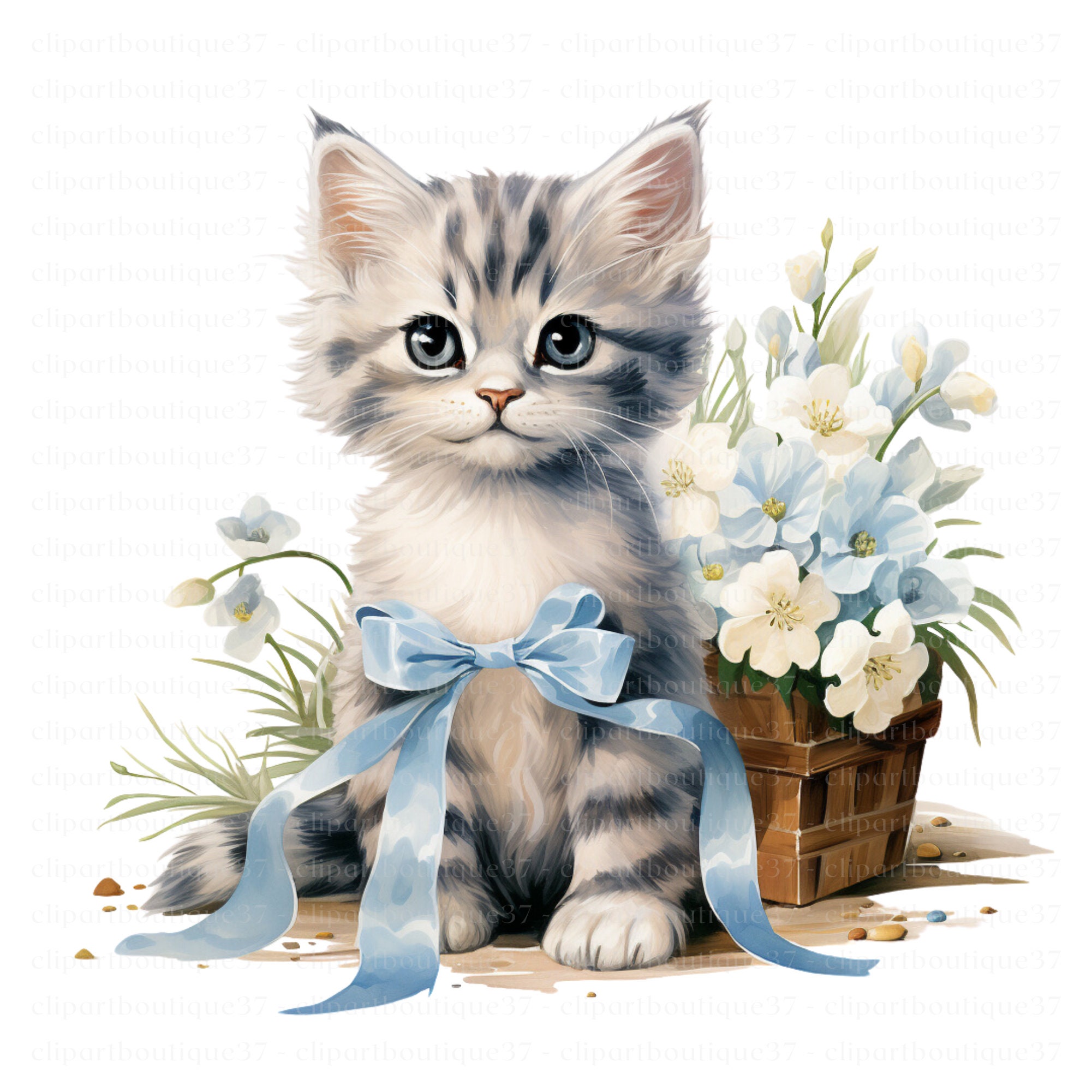12 Cats With Flowers Clipart, Cat Painting Clipart, Cat Images, Kitten ...