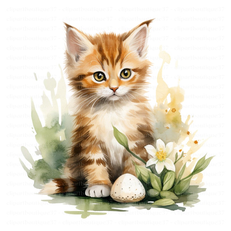 12 Cats With Flowers Clipart, Cat Painting Clipart, Cat Images, Kitten ...