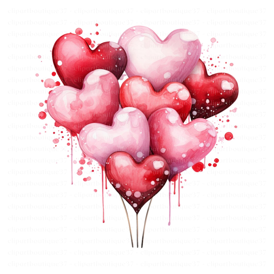 16 Heart Balloons Clipart, Love Balloons Clipart, Printable Watercolor ...