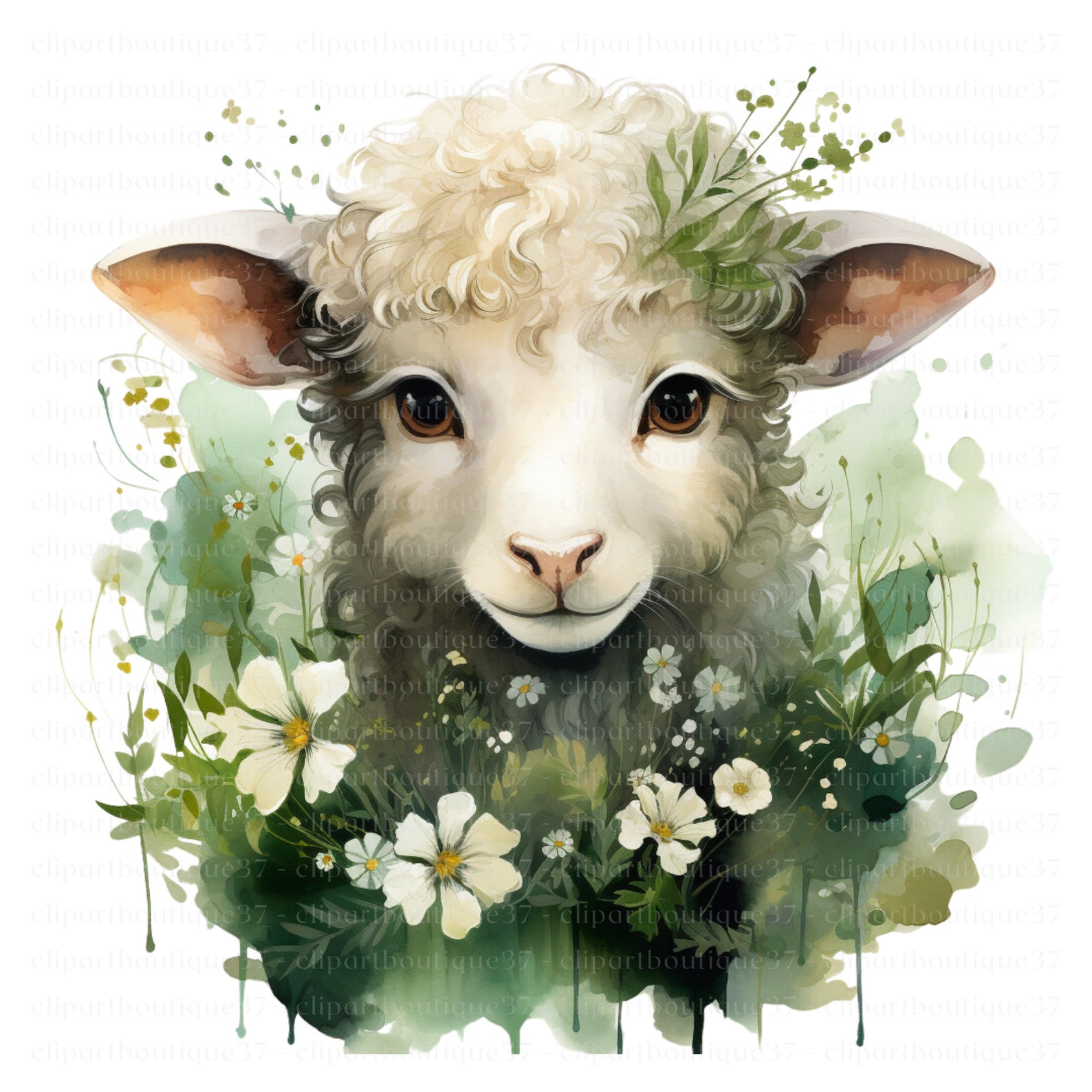 12 Floral Sheep Clipart, Floral Lamb Clipart, Printable Watercolor Clip ...