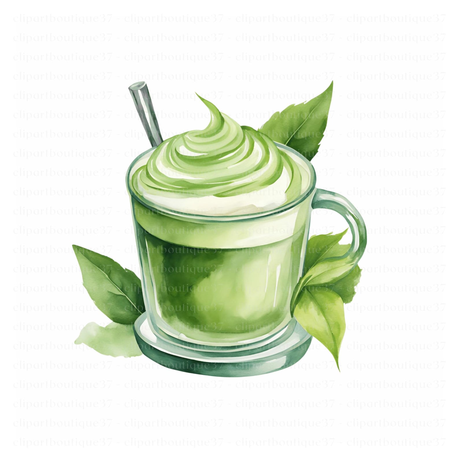 15 Matcha Latte Clipart, Green Matcha Clipart, Printable Watercolor ...
