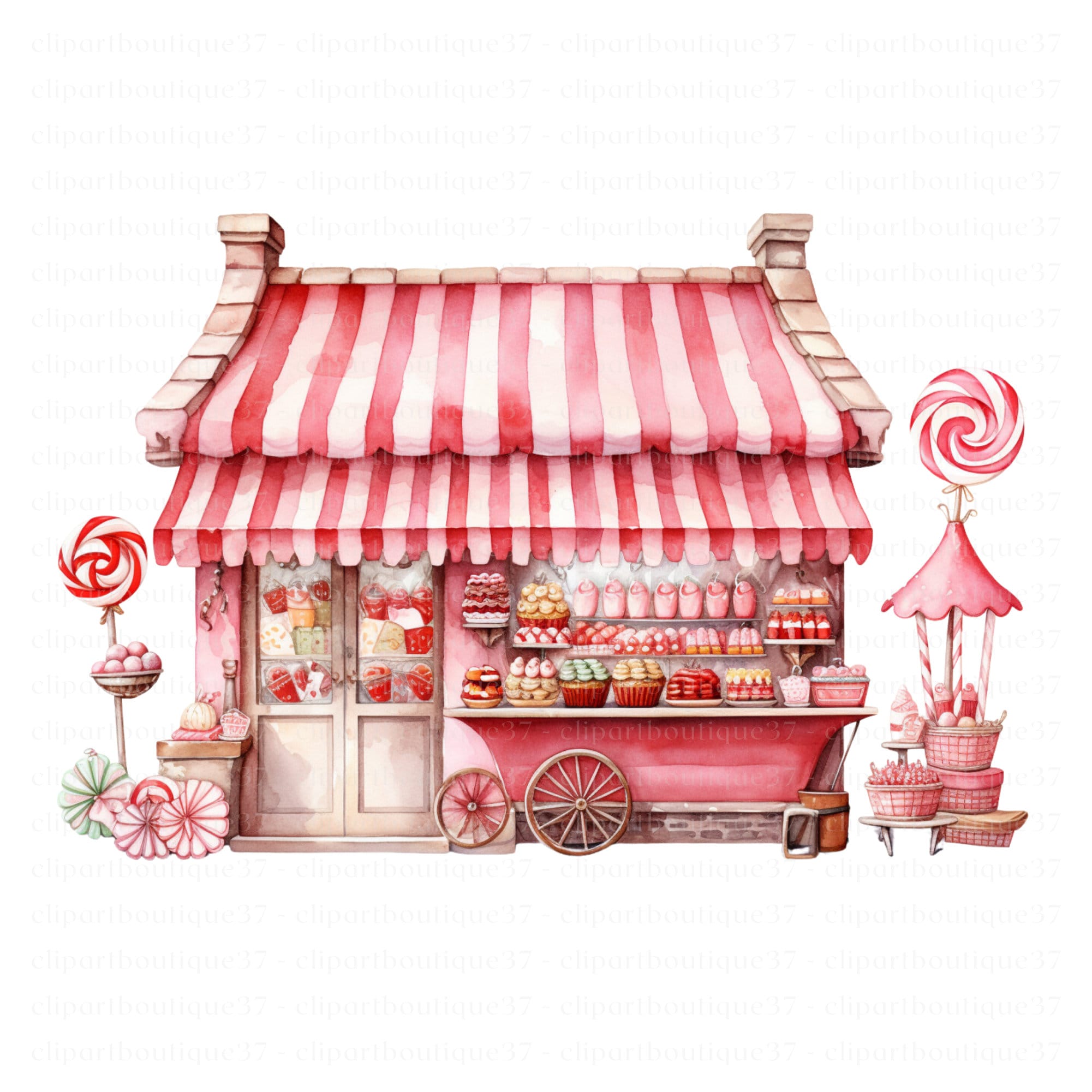 12 Candy Shop Clipart, Sweet Bakery Shop Images, Vintage Candy Cart ...
