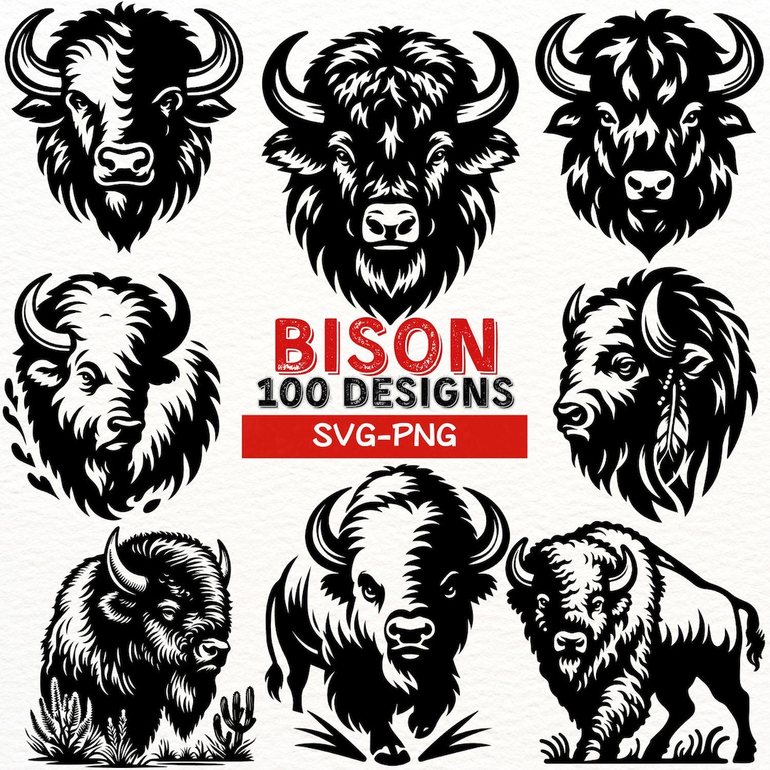 Bison SVG PNG Designs Bundle | Bison Head Silhouette Clipart | Buffalo ...