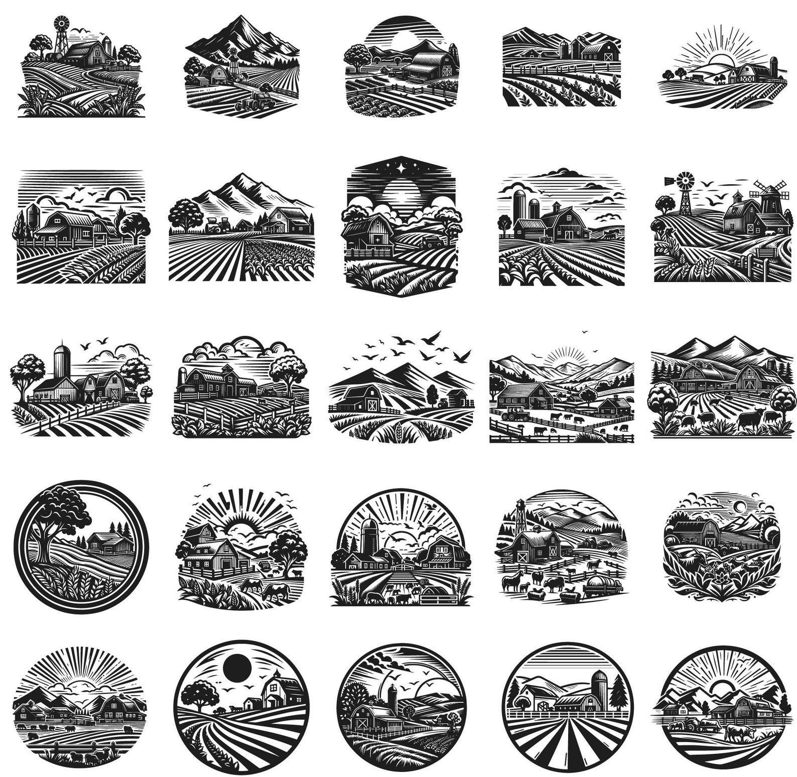 Farm Landscape SVG Bundle 100 Designs, Farmhouse Cut Files, Vintage ...