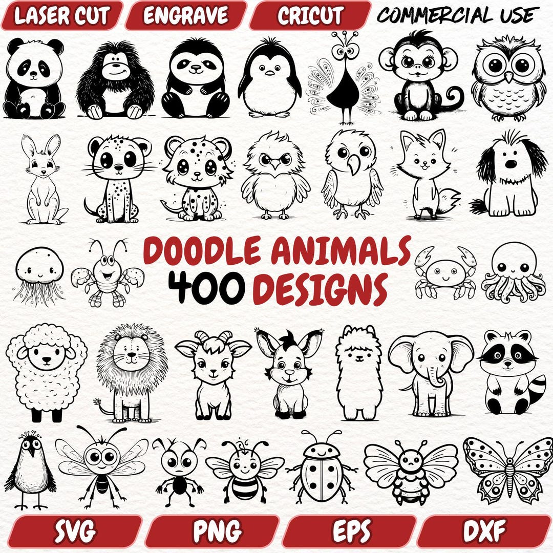 Doodle Animal Designs Bundle - Cute SVG Files for Cricut, Laser Cutting ...