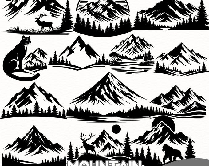 225 Mountain and Forest SVG Bundle, Mountain Svg Clipart, Mountain and ...