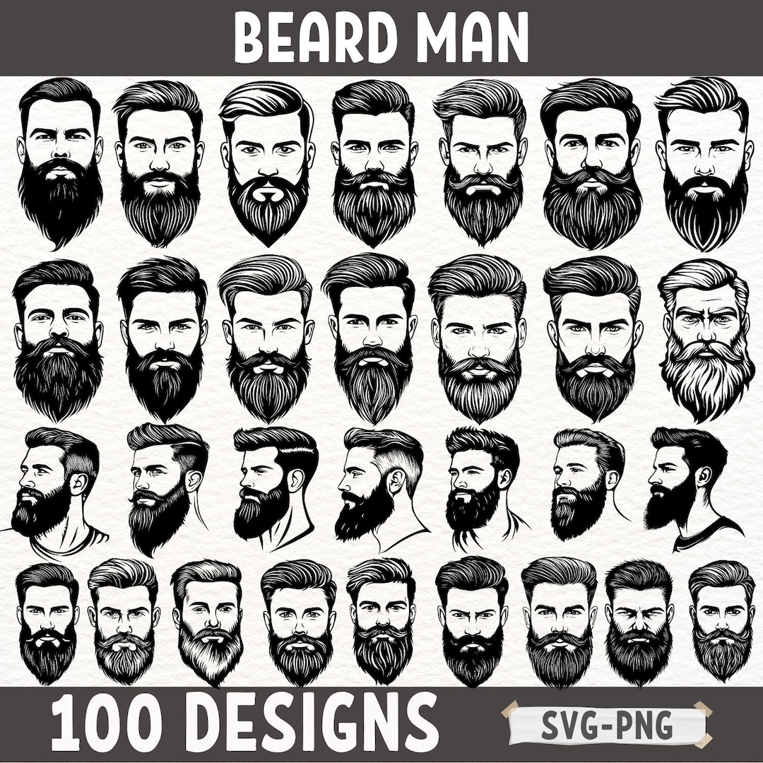Beard Man SVG Bundle - 100 Unique Beard Designs for Cricut, Silhouette ...