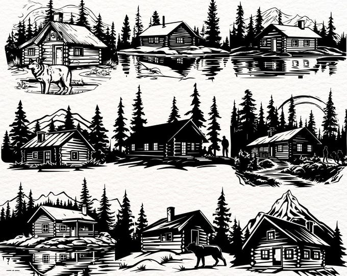 Rustic Log Cabin Wood Scene Valley Mountain Lake Landscape Camp Svg,dxf ...