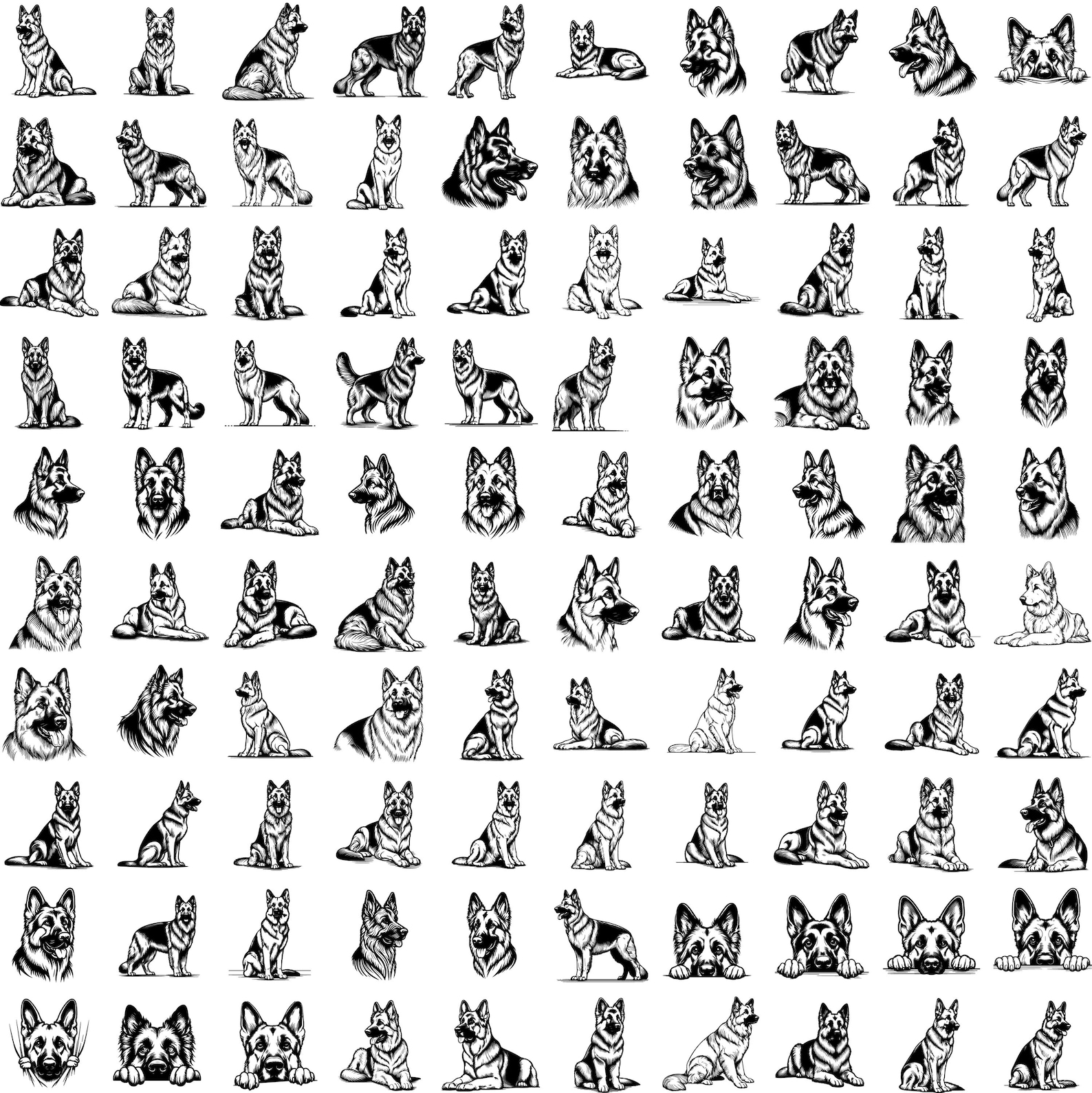German Shepherd SVG Bundle, 100 Dog Silhouette Designs, German Shepherd ...