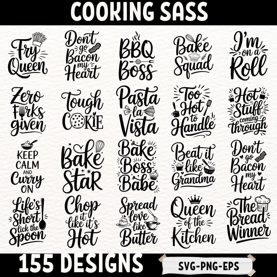 Funny Cooking Quote SVG Bundle, Baking Kitchen Pun Cut Files, Sassy ...