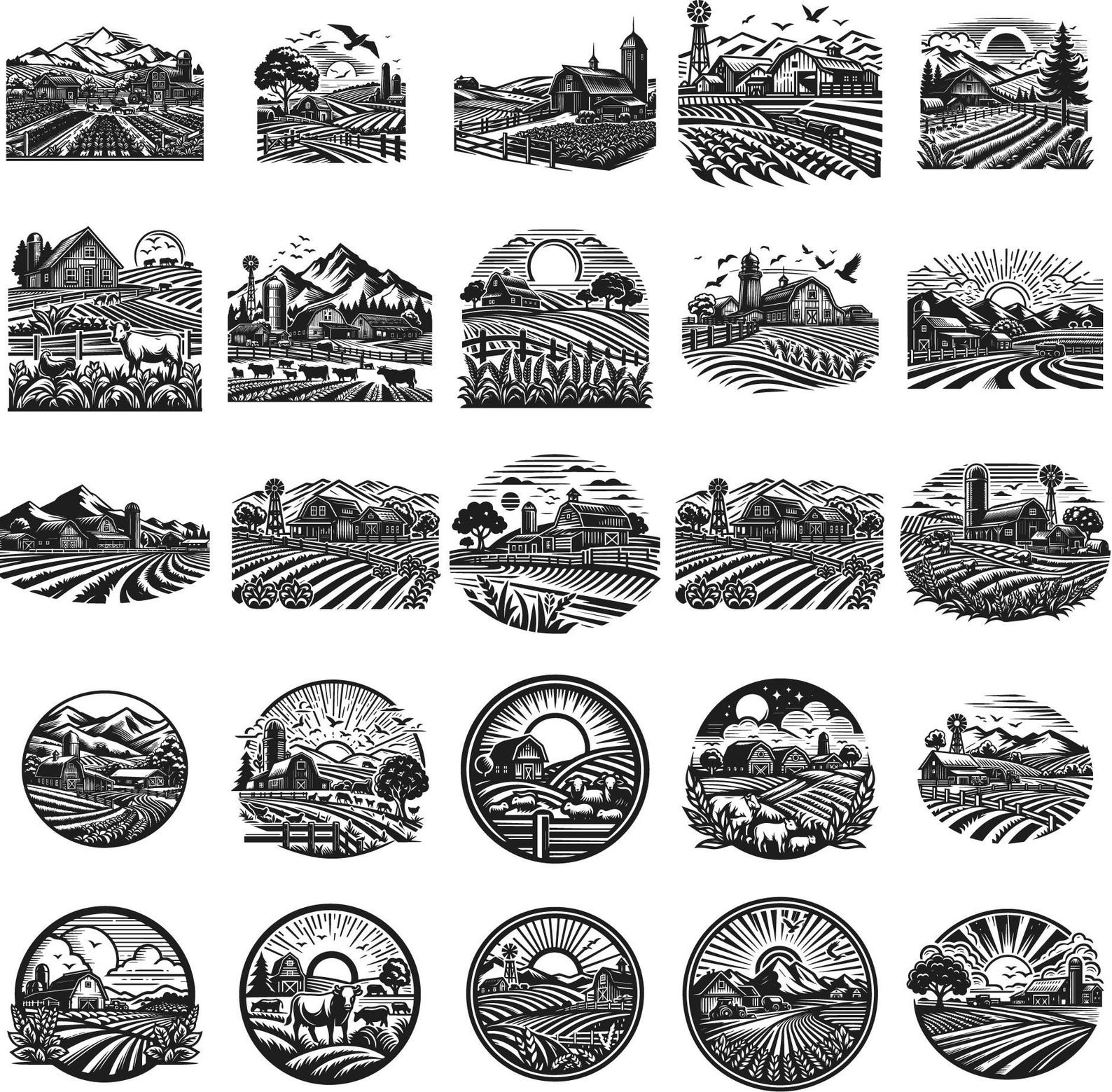 Farm Landscape SVG Bundle 100 Designs, Farmhouse Cut Files, Vintage ...
