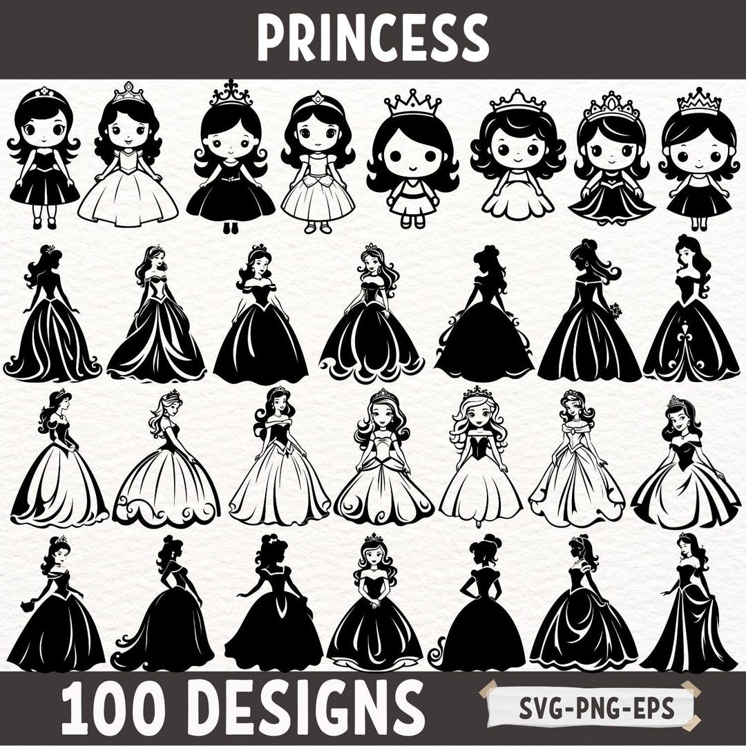 Princess SVG Bundle, 100 Princess Silhouette Clipart, Cute Princess SVG ...