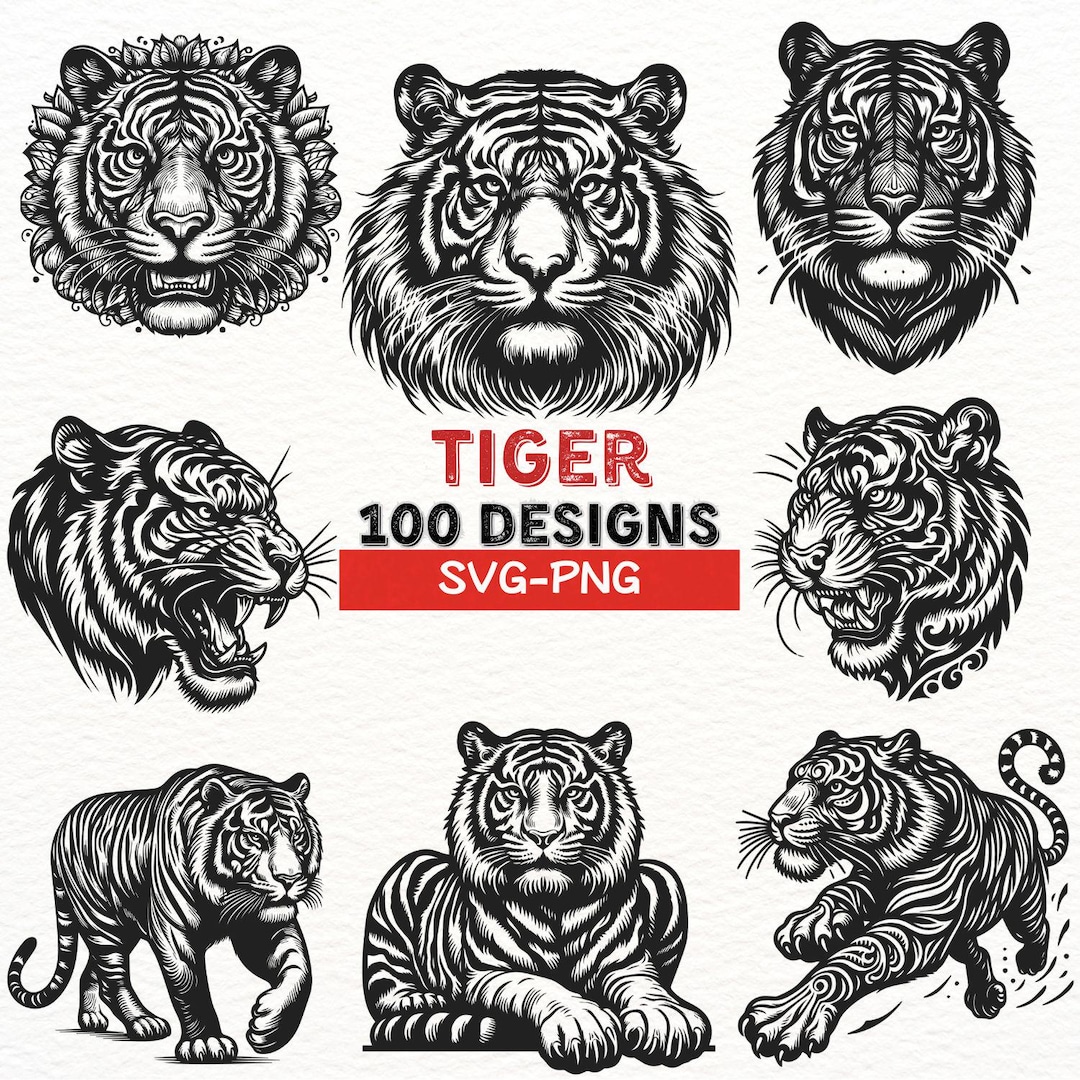 Tiger SVG Designs Bundle | Tiger Clipart Collection | Tiger PNG for ...
