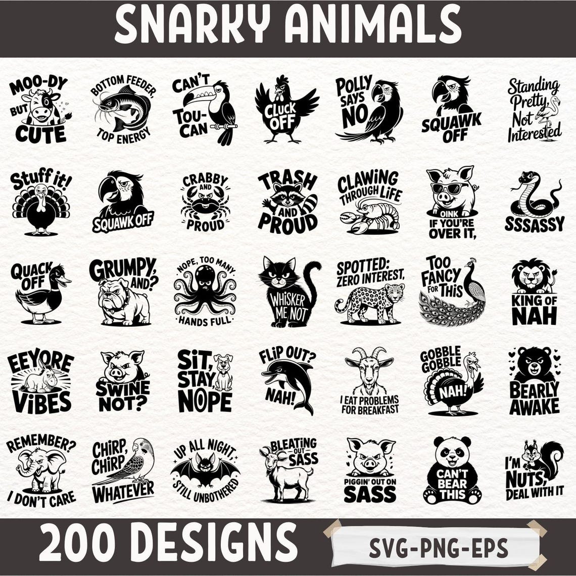 Snarky Animals SVG Bundle Funny Animal Quotes Clipart Sassy Sarcastic ...
