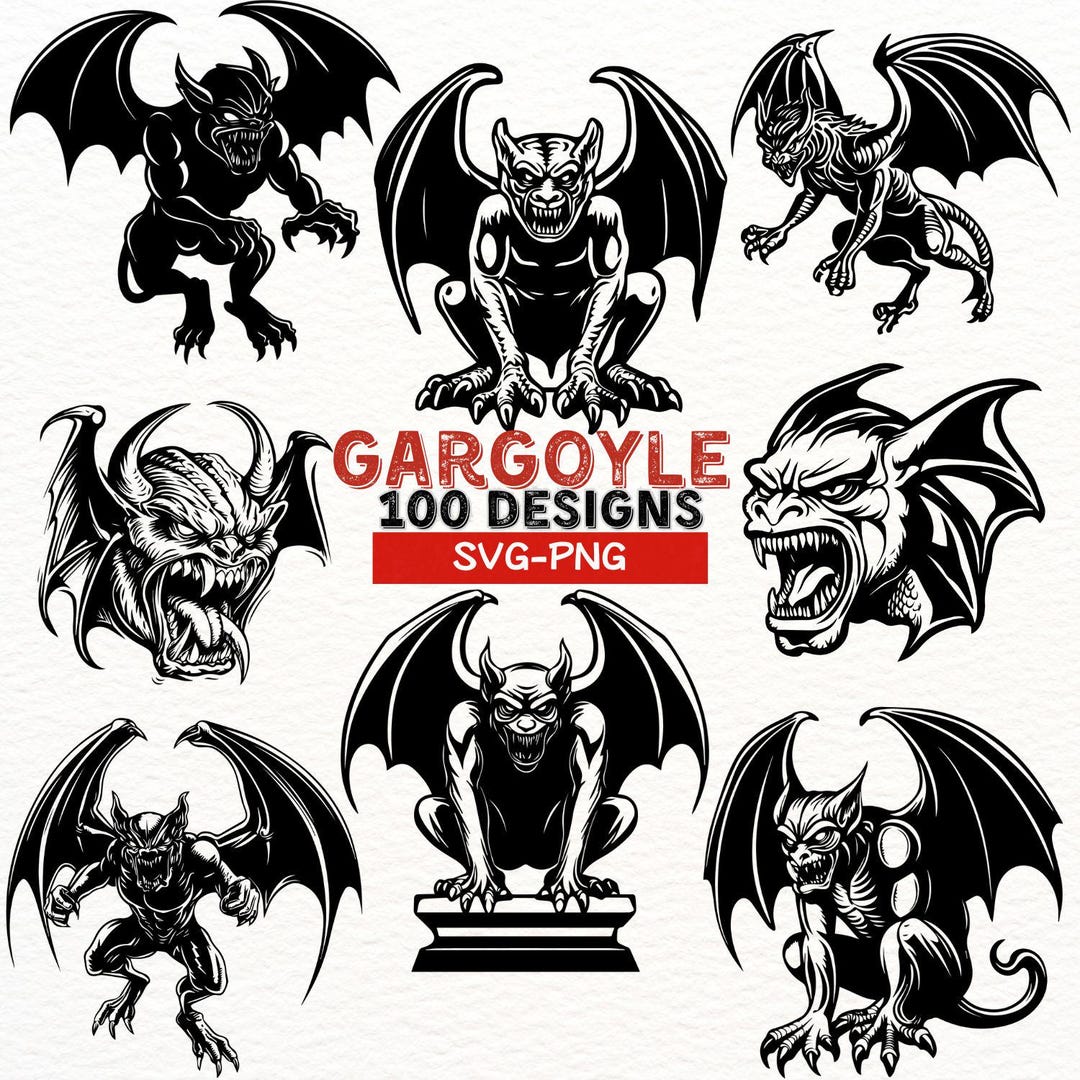 Gargoyle SVG Bundle, 100 Gothic Gargoyle Designs, Halloween Clipart ...