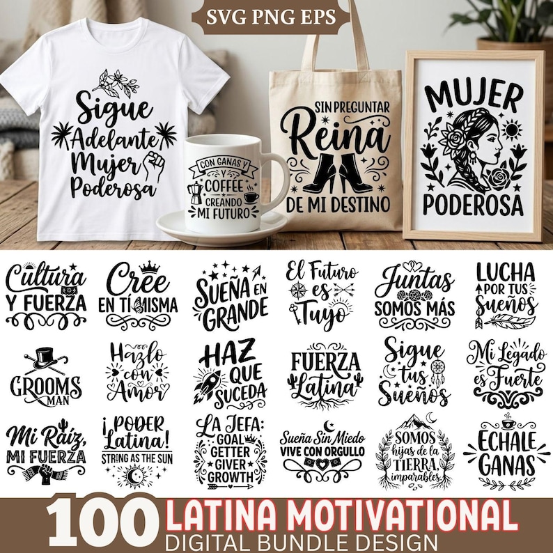 Latina Motivational Quotes SVG Bundle, Spanish Inspirational Mujer ...