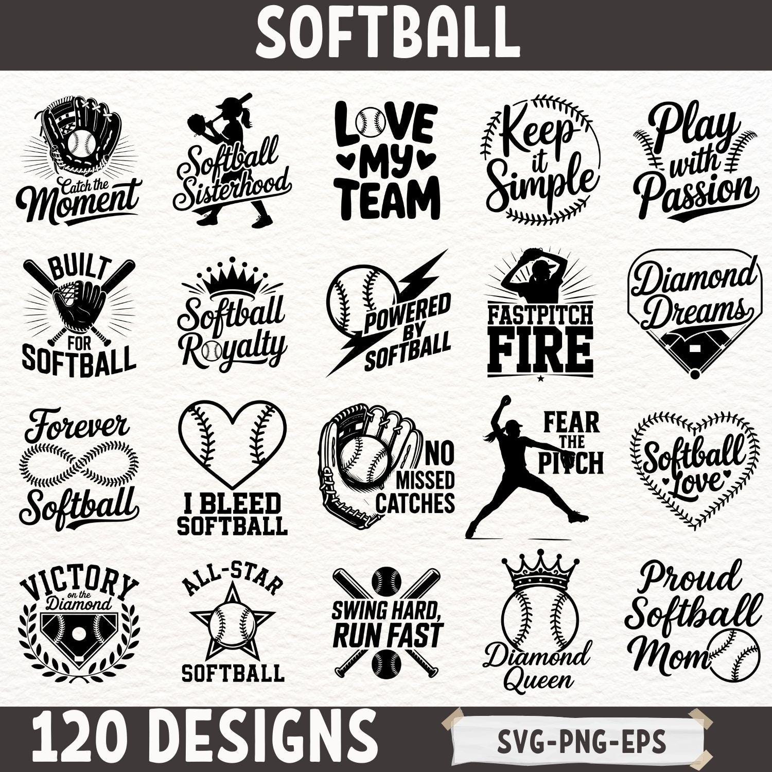 Softball SVG Bundle 120 Designs | Softball Quotes PNG EPS Cut Files ...