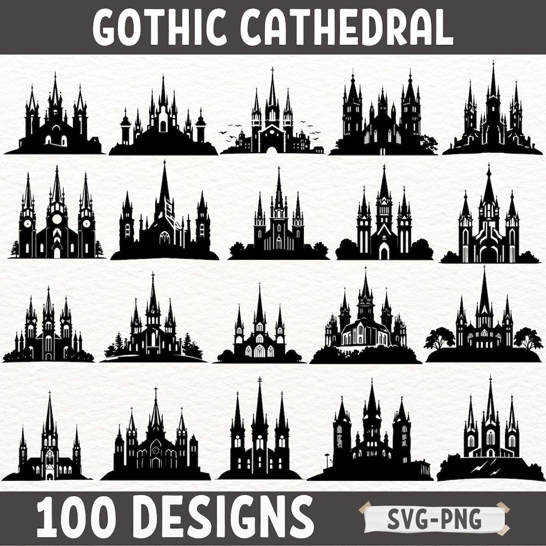 Gothic Cathedral SVG Bundle | 100 Designs | Church Silhouette Cut Files ...