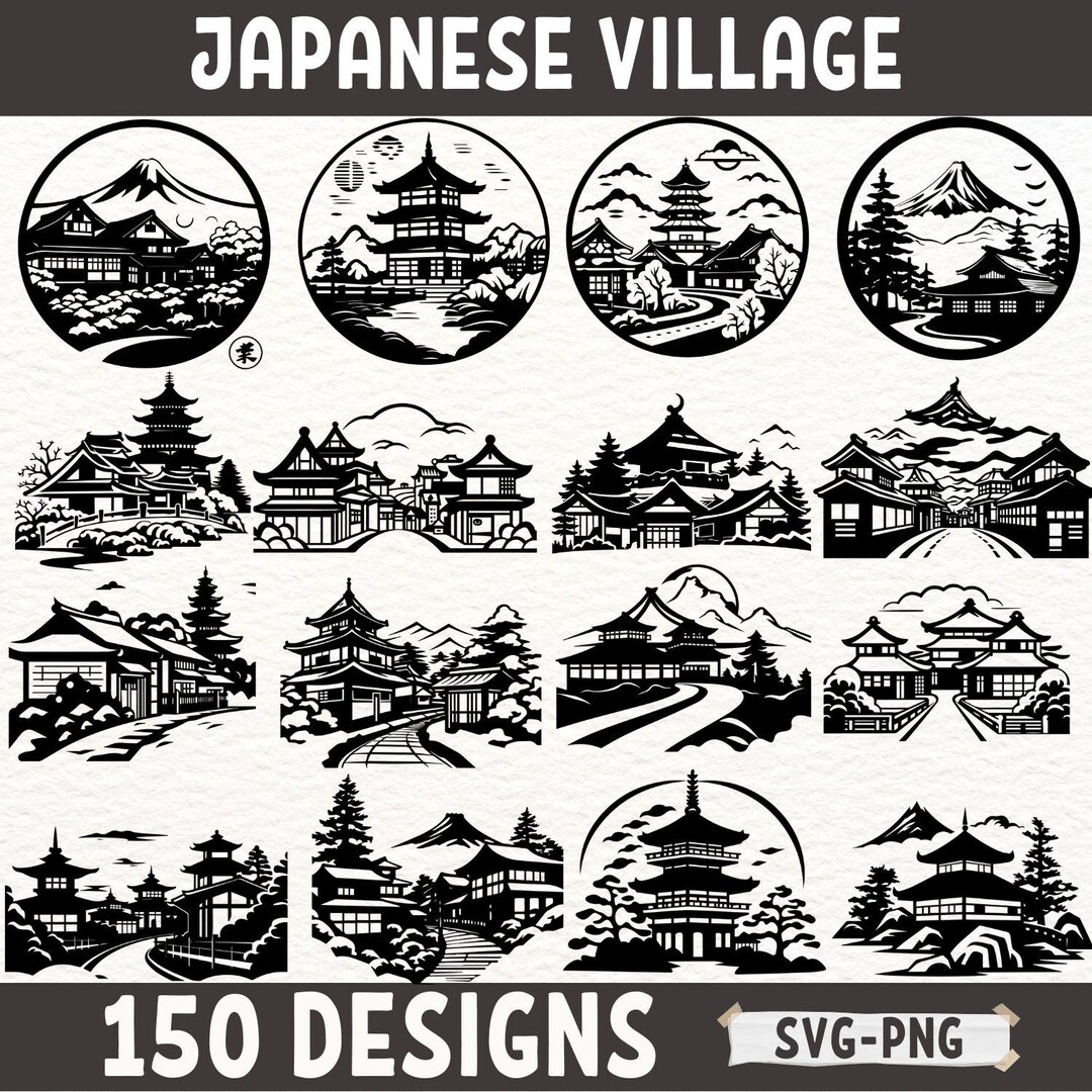 Japanese Village SVG PNG Designs, Traditional Japan Landscape Clipart ...