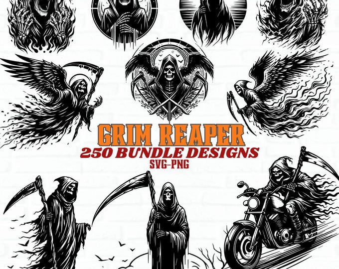 Grim Reaper Skeleton Files, Skull SVG Files Bundle, King Skull Beard ...