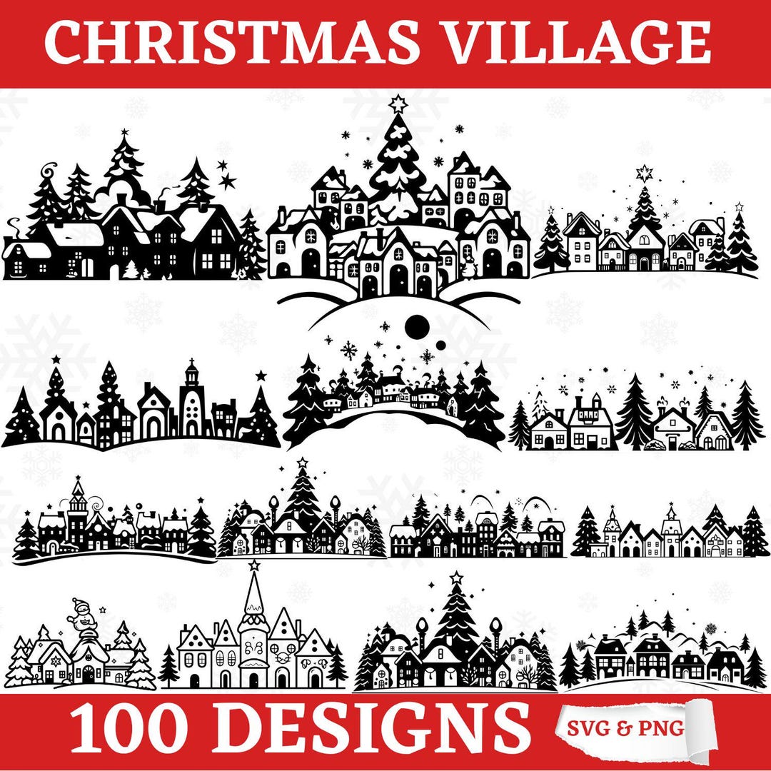 Christmas Village SVG Bundle, 100 Christmas Village Silhouettes, Winter ...