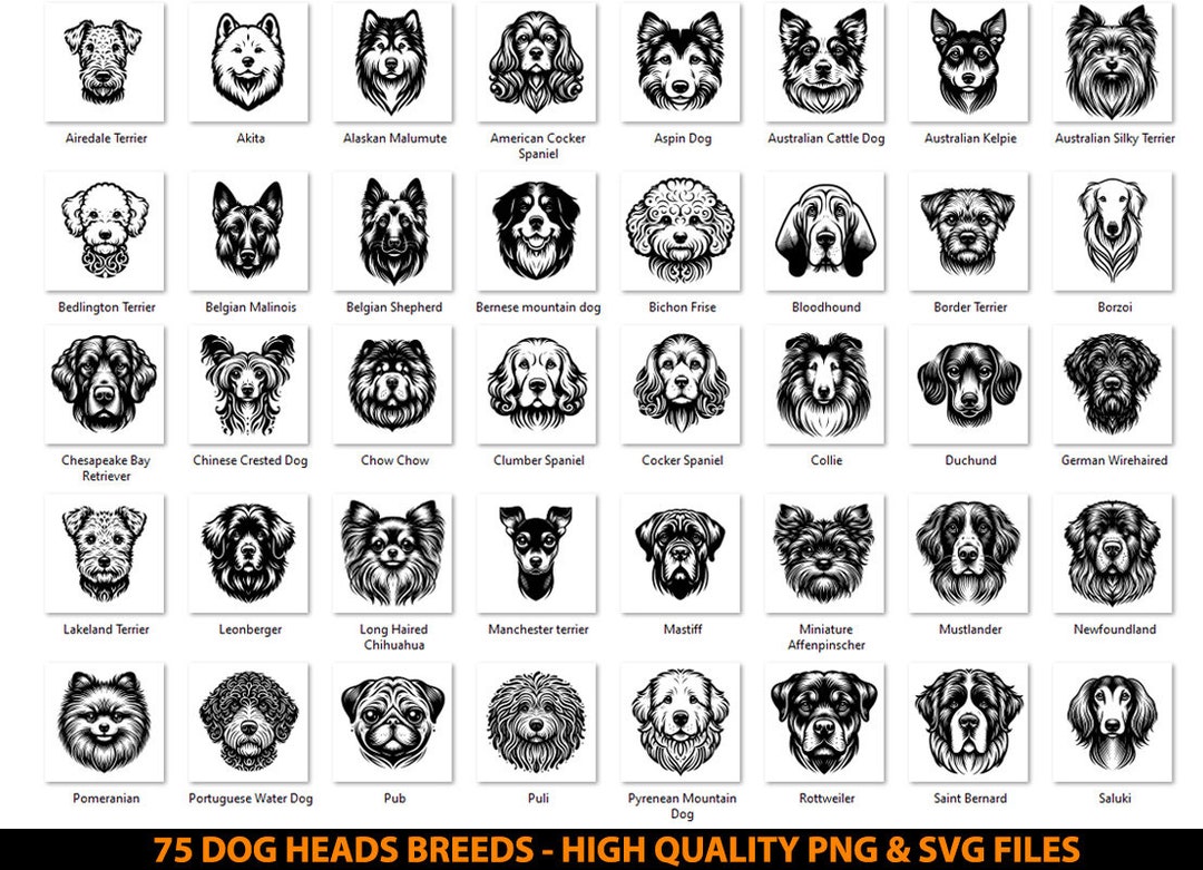 Dog Heads Svg and Png Bundle 75 High-quality Dog Heads - Etsy