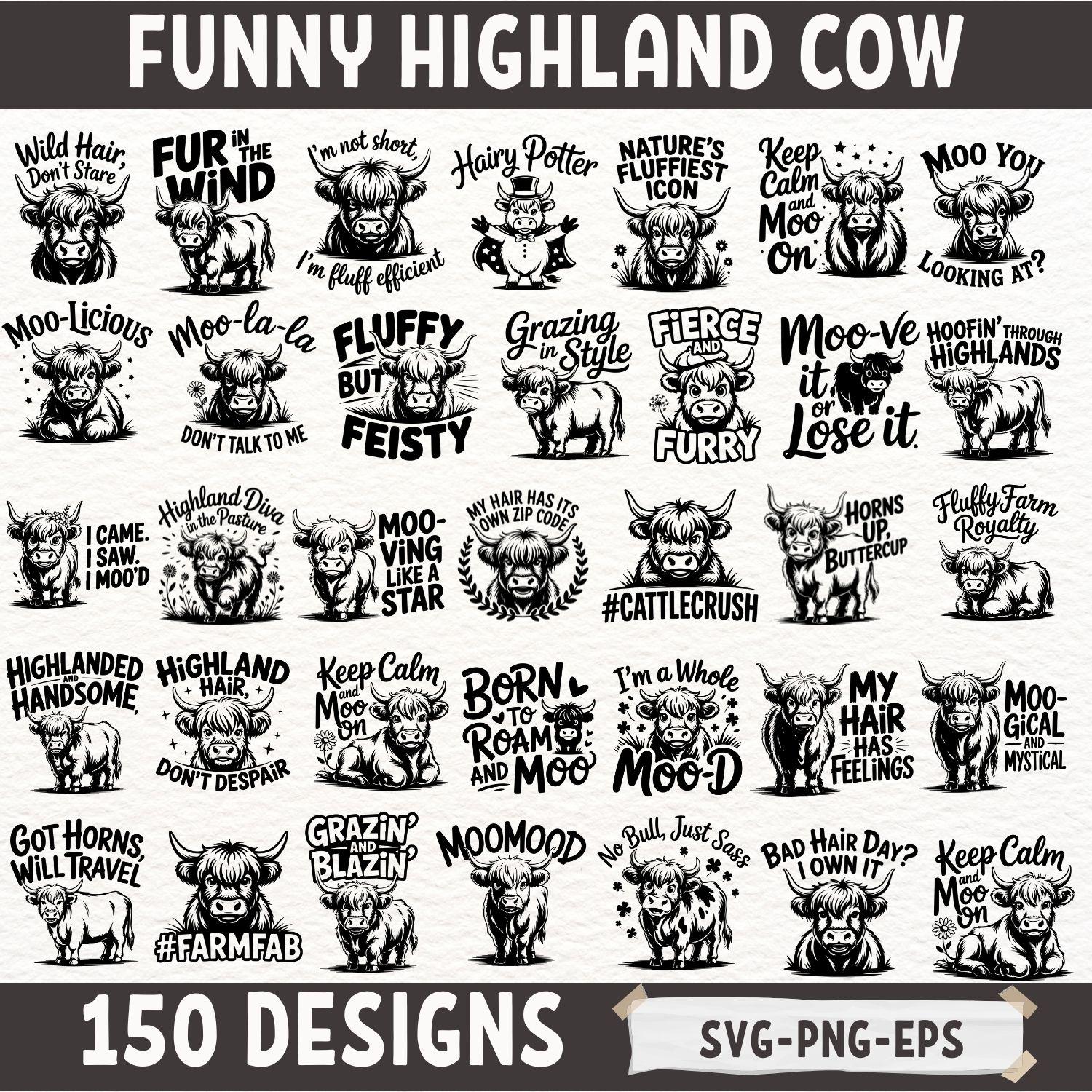 Funny Highland Cow SVG Bundle – 150 Hilarious Highland Cow Quotes and ...
