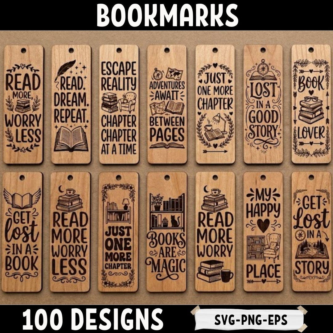 Bookmark SVG Bundle With 100 Reading Quotes for Laser Engraving, Book ...