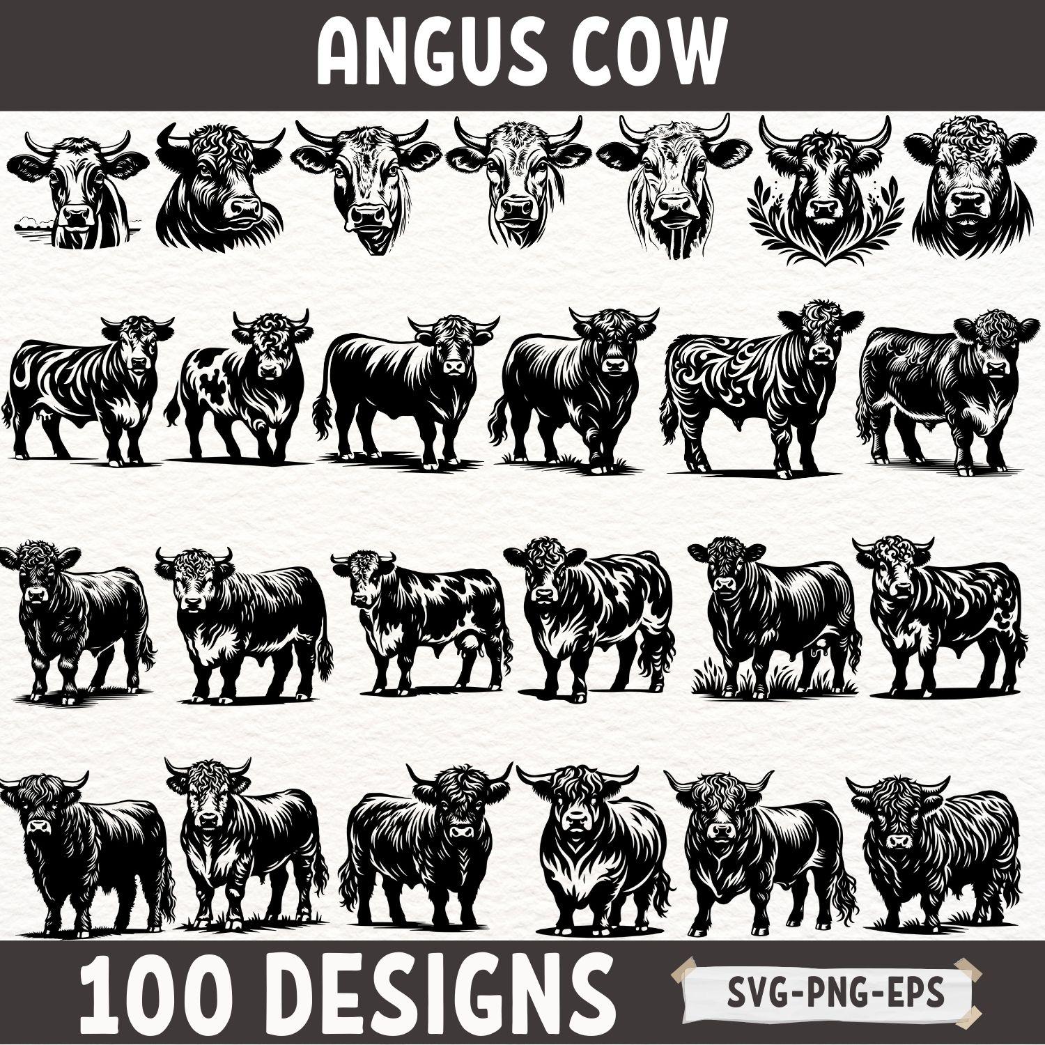 Angus Cow SVG Bundle for Cricut and Silhouette | Highland Bull Clipart ...