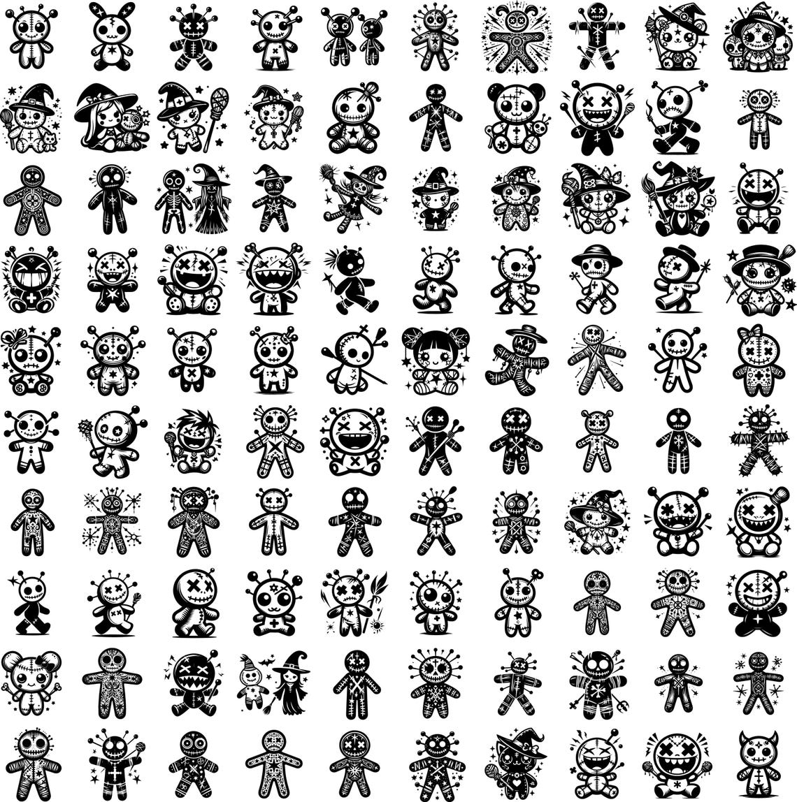 Voodoo Doll SVG Bundle, 100 Voodoo Doll Clipart Designs, Cute Spooky ...