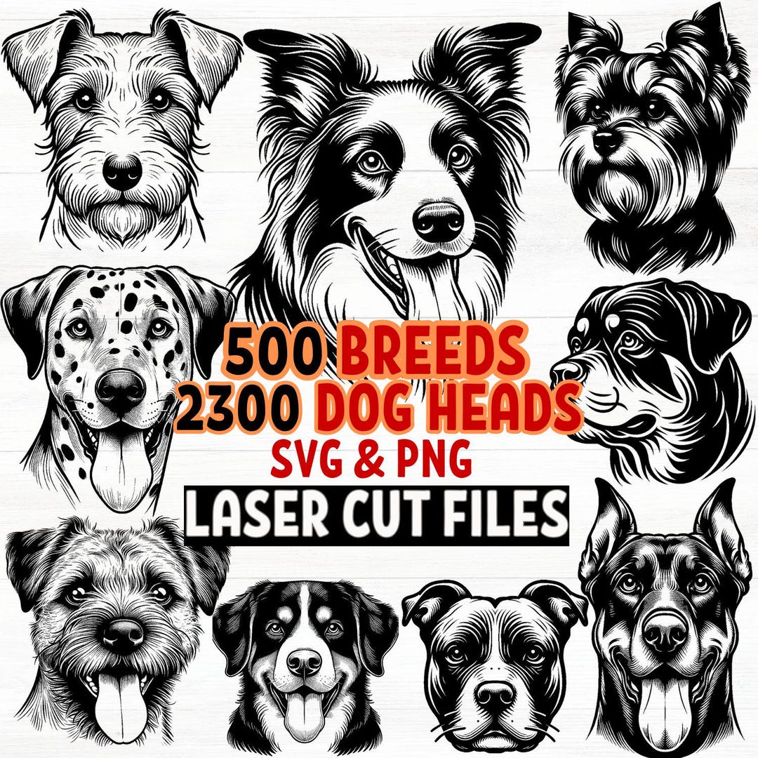 500 Dog Breeds Laser Engraving Files Bundle With 2300 Dog Head SVG and ...