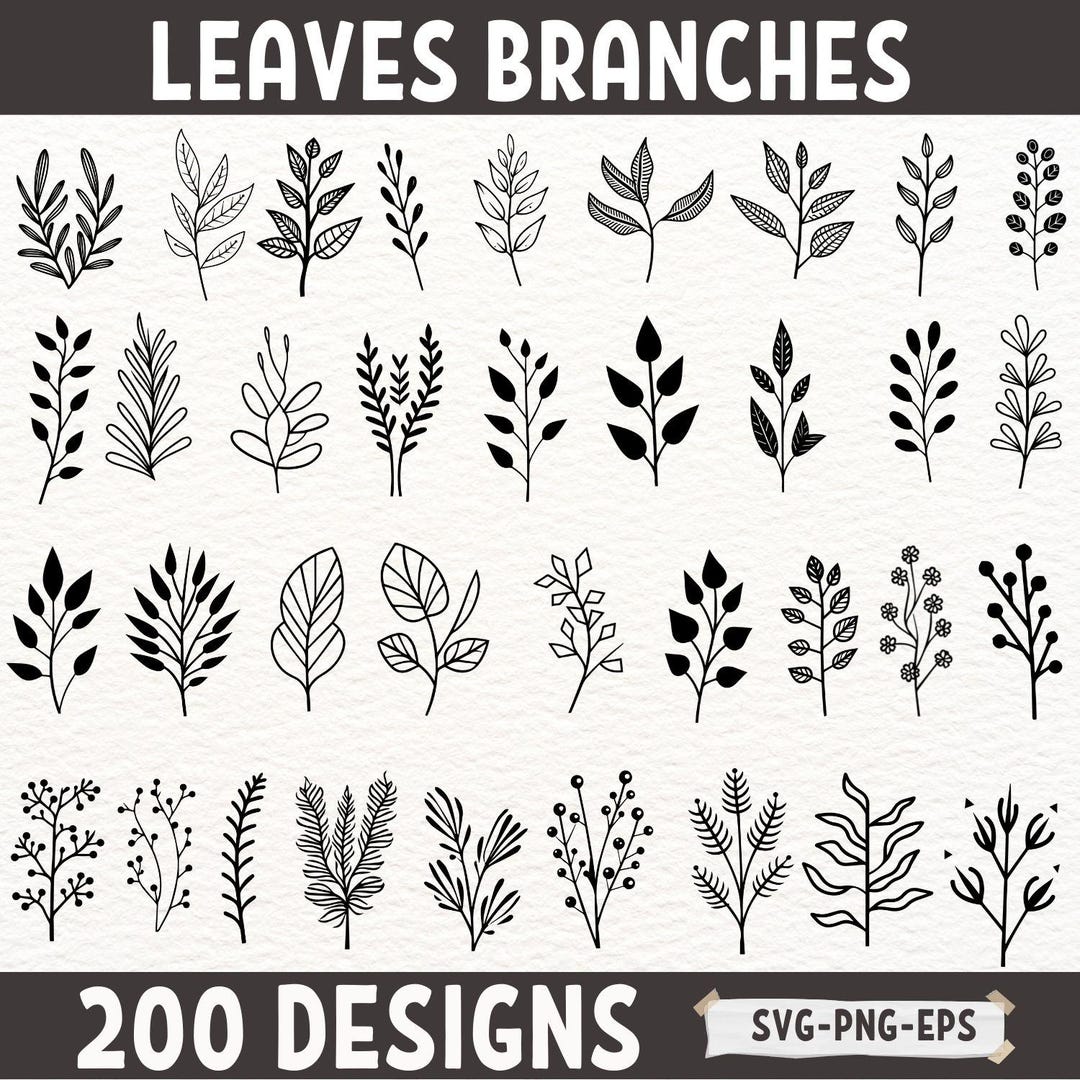 Leaves Branches SVG Bundle, Hand Drawn Botanical Clipart, Floral Line ...