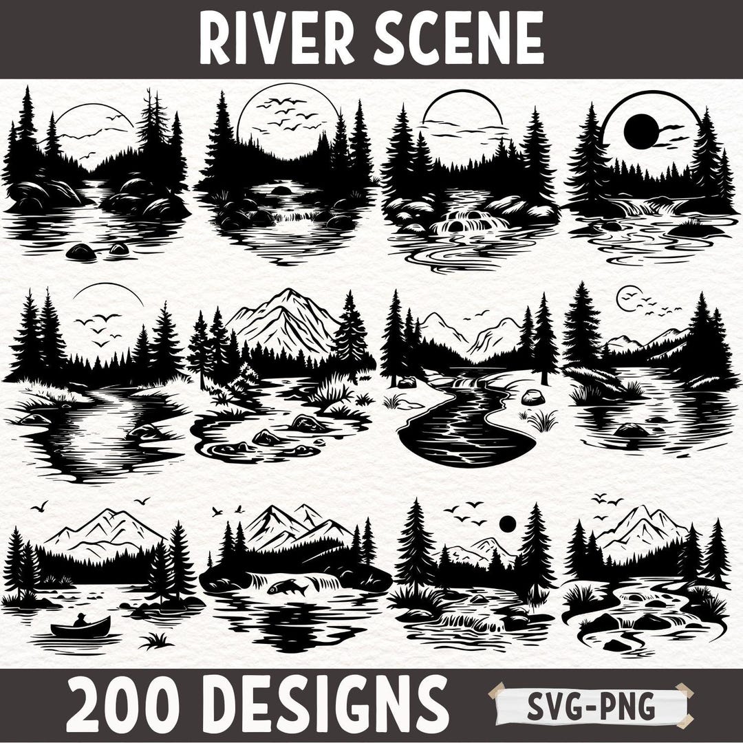 River Scene SVG PNG Designs – Mountain Landscape Clipart, Nature ...