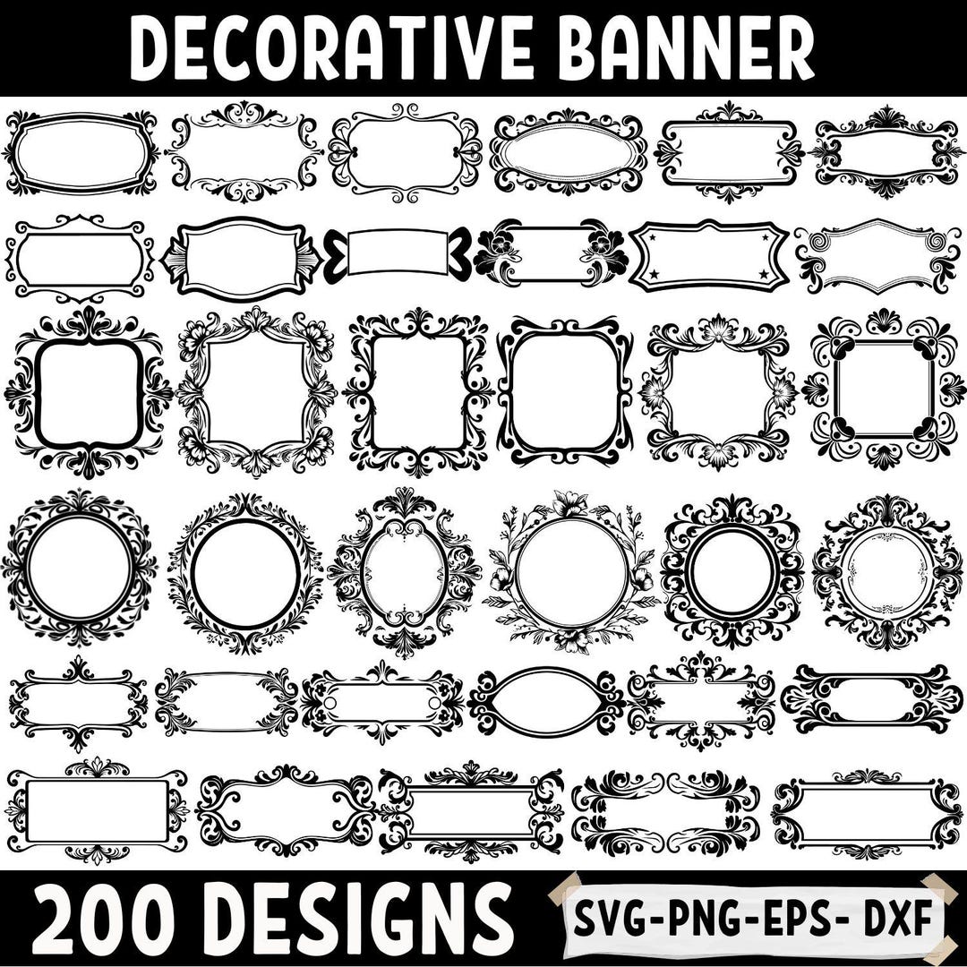 Elegant Decorative Banner Frame Designs SVG PNG Eps Dxf Files for ...