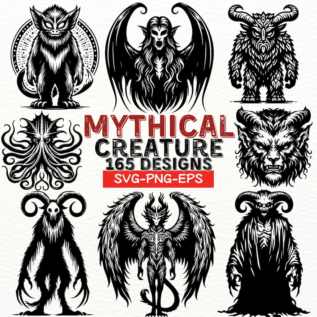 Mythical Creatures SVG Bundle, 165 Fantasy Beast Designs, Gothic ...