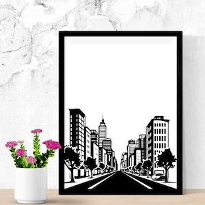 City Street Silhouette SVG Bundle, Urban Street Skyline PNG, Downtown ...