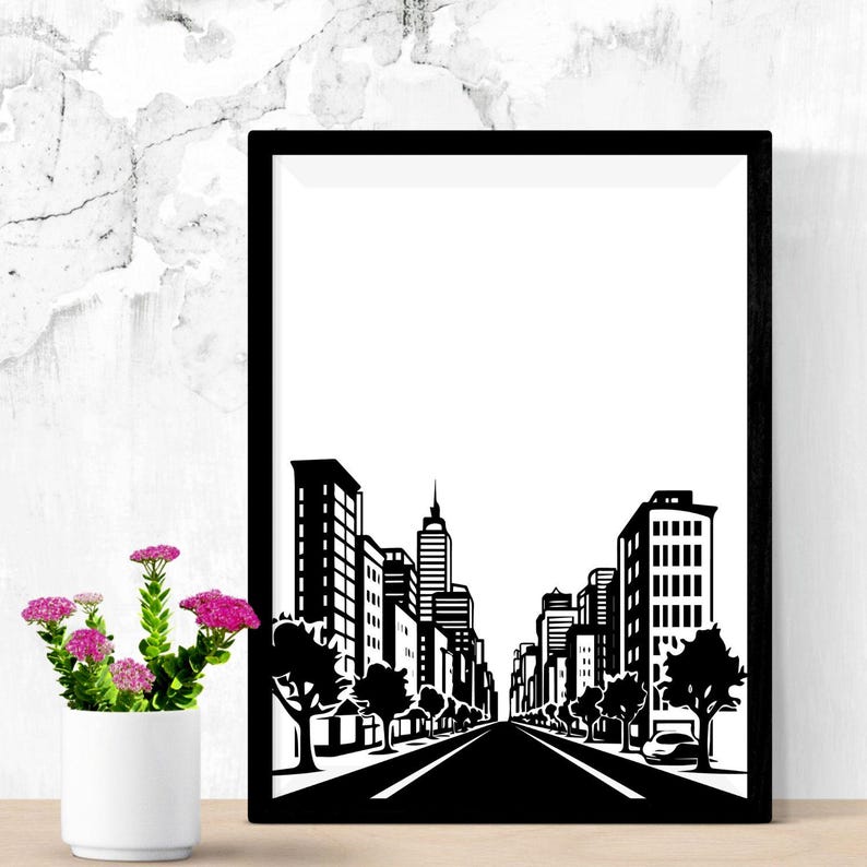 City Street Silhouette SVG Bundle, Urban Street Skyline PNG, Downtown ...