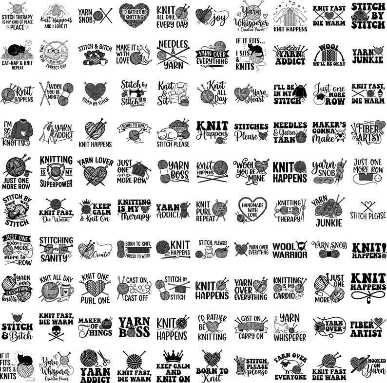 Knitting Quotes SVG Bundle, Funny Knitting Sayings Cut Files, Yarn ...