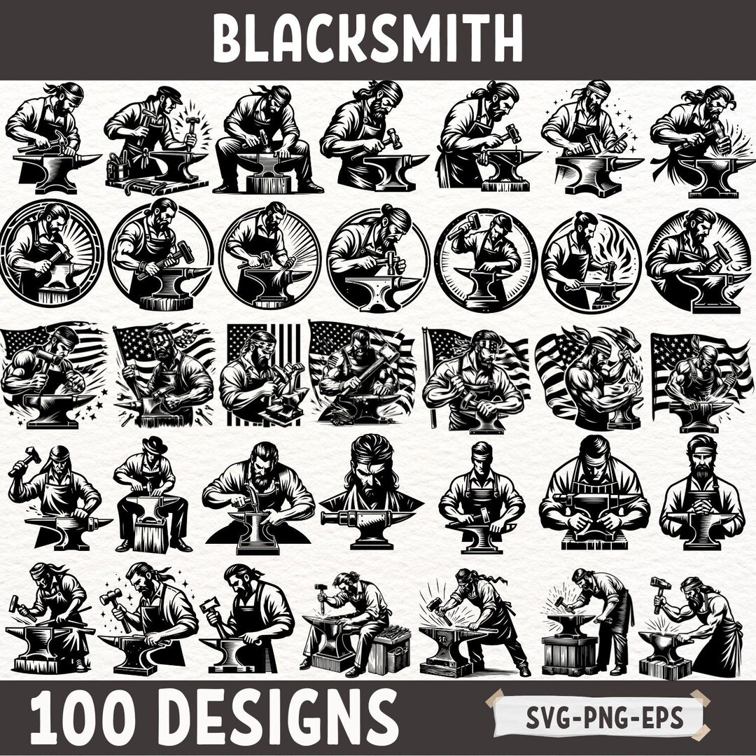 Blacksmith SVG Bundle, Retro Blacksmith Clipart, Vintage Metal Worker ...