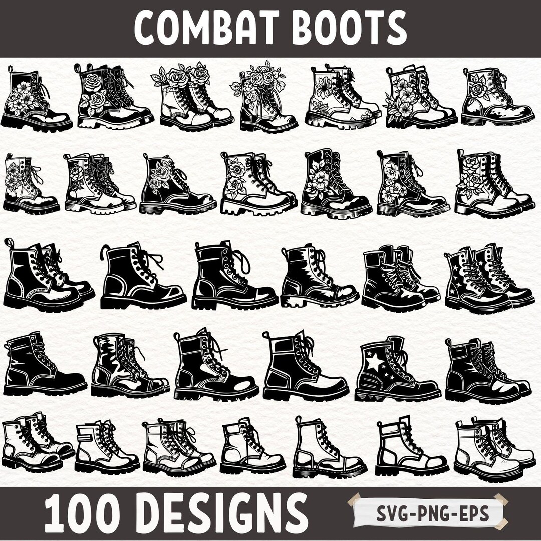 Combat Boots SVG Bundle, Military Boots Clipart, Floral Boots PNG ...