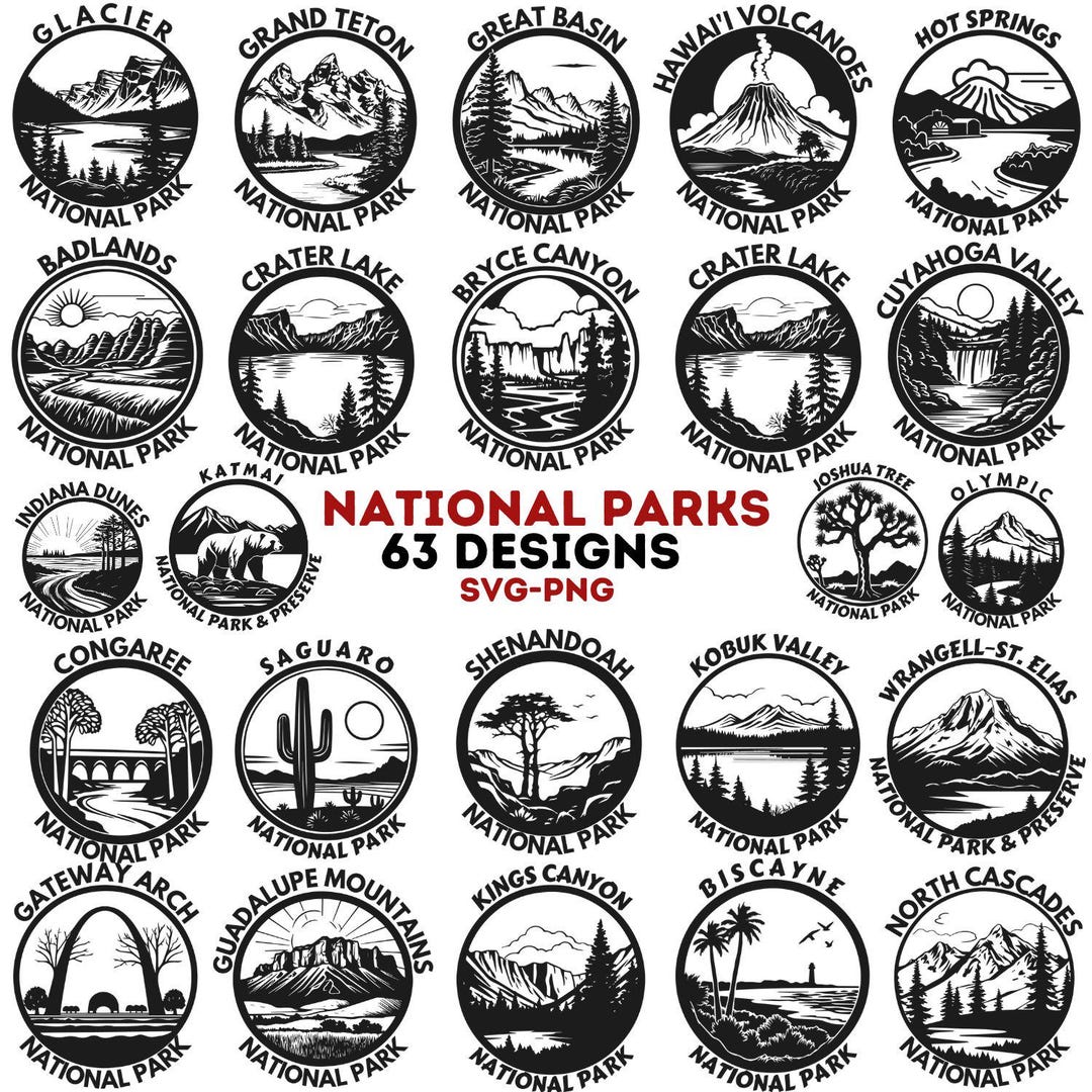 USA National Parks SVG Bundle, 63 National Park Emblems Clipart, Nature ...