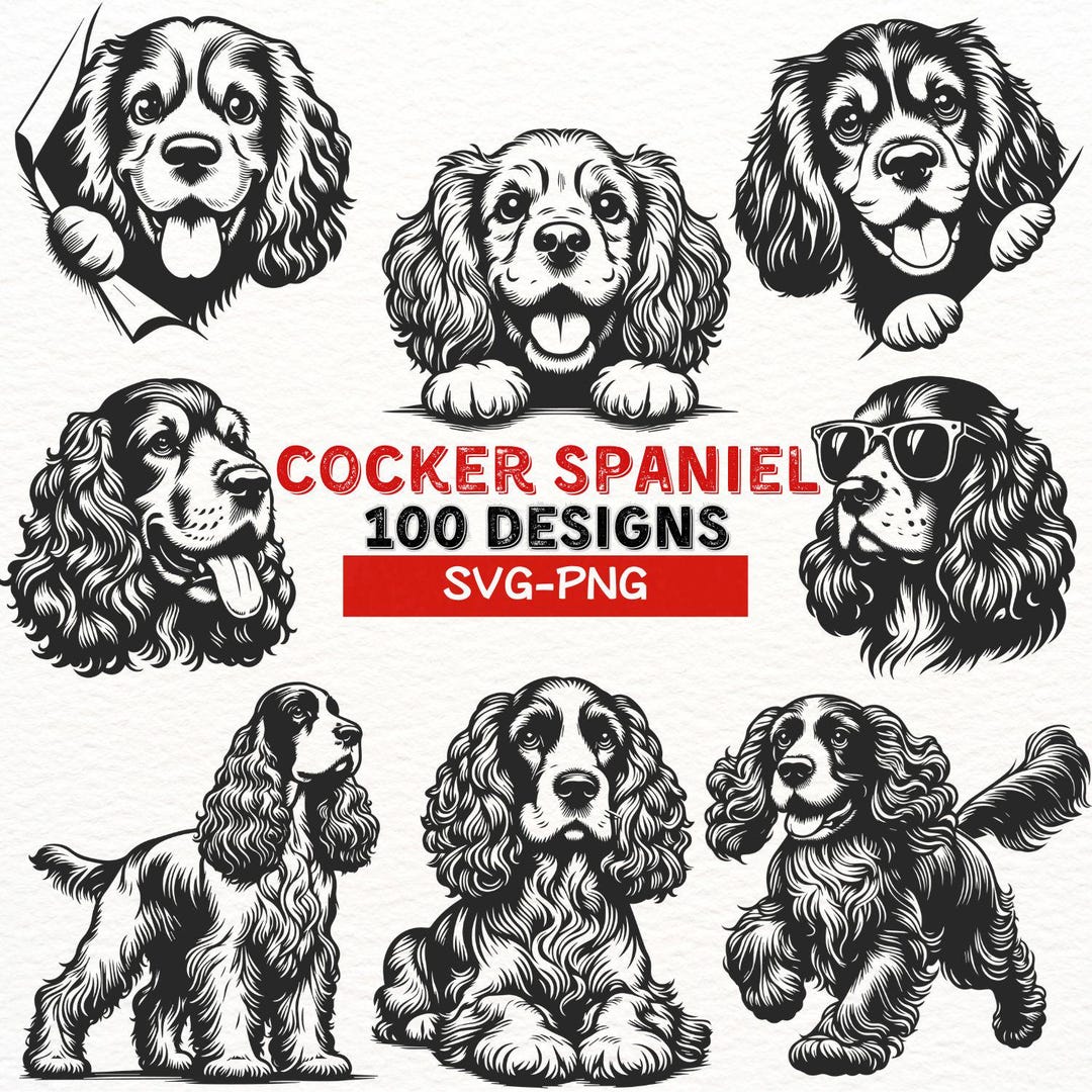 Cocker Spaniel SVG Bundle, 100 Dog Designs, Cocker Spaniel Clipart ...