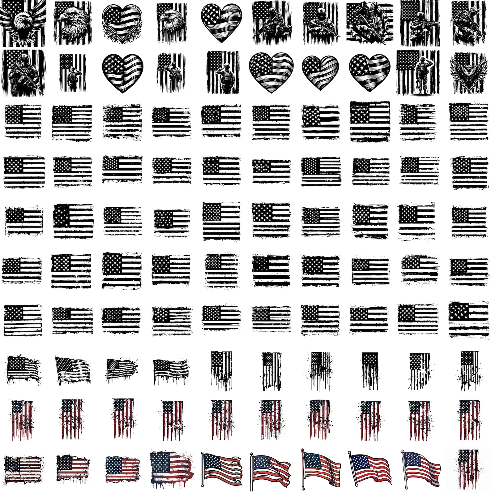 American Flag SVG Bundle | 100 Patriotic Designs | Eagle, Soldier and ...
